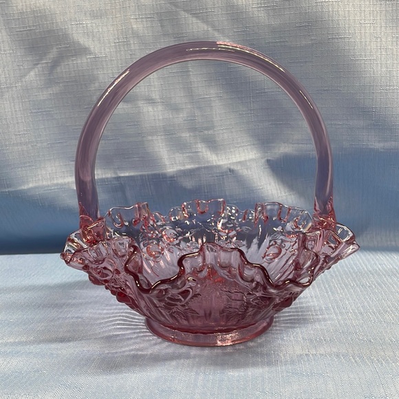 Fenton | Art | Fenton Cabbage Rose Pink Purple Basket With Handle ...